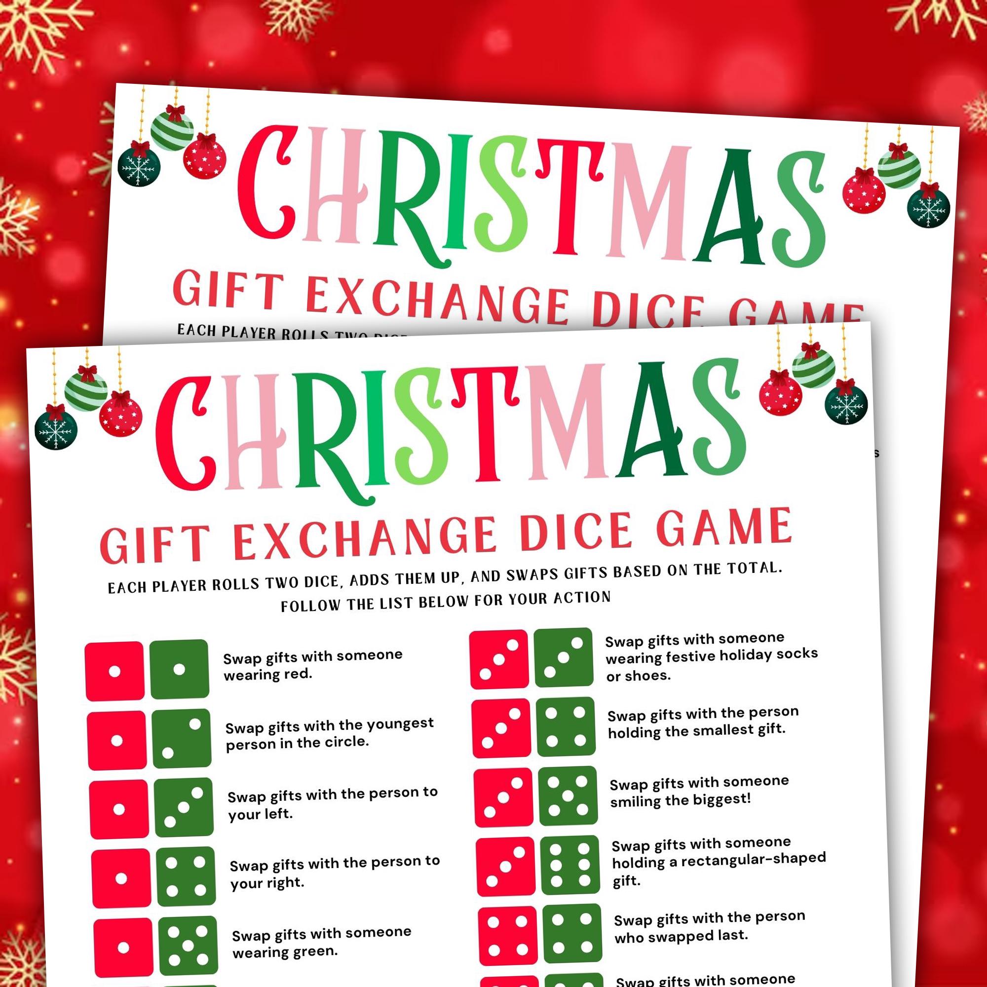 Roll the Dice Christmas Gift Exchange Game, Christmas Printable Game ...