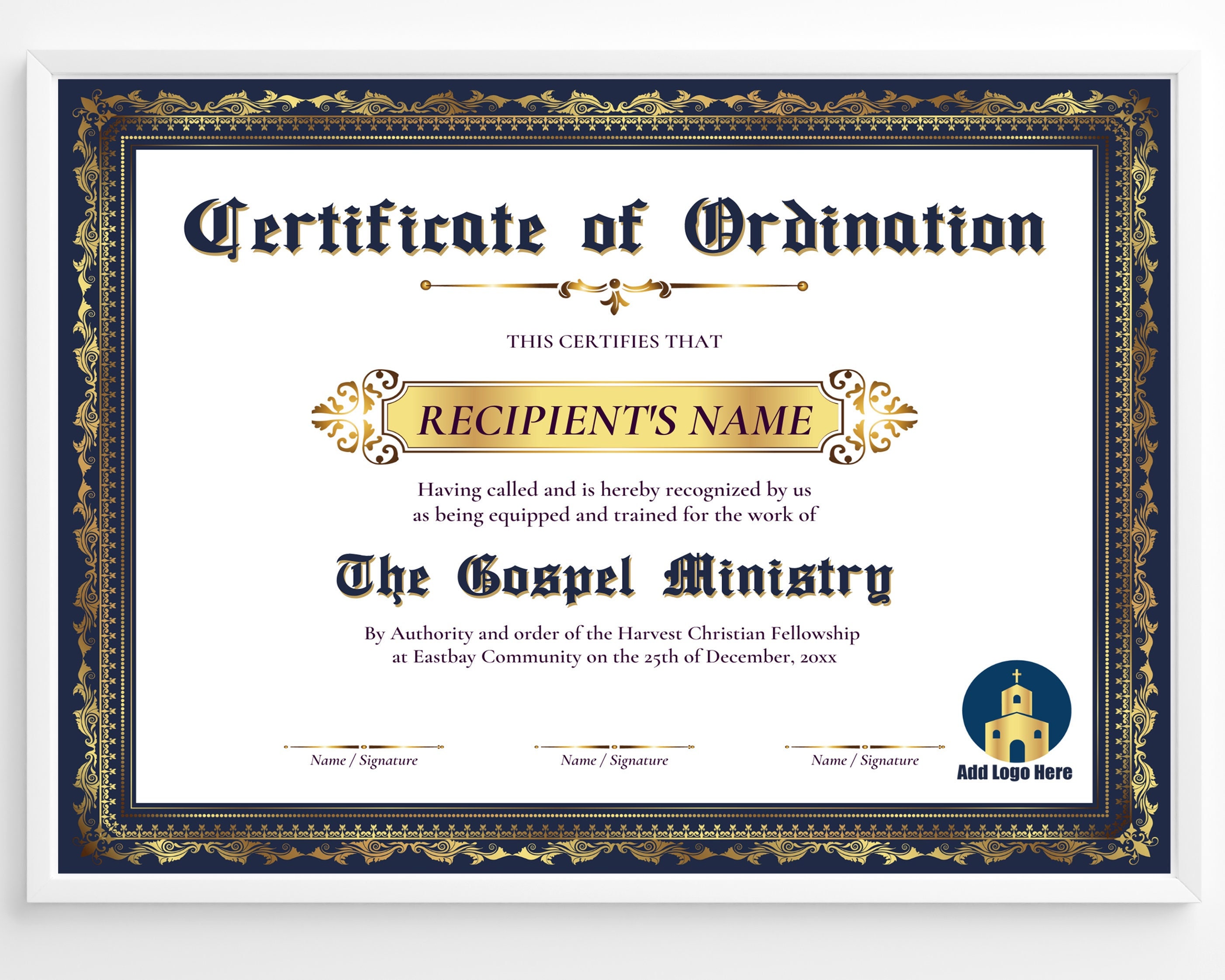 Personalized Ordination Certificate for Christian Ministers - Etsy