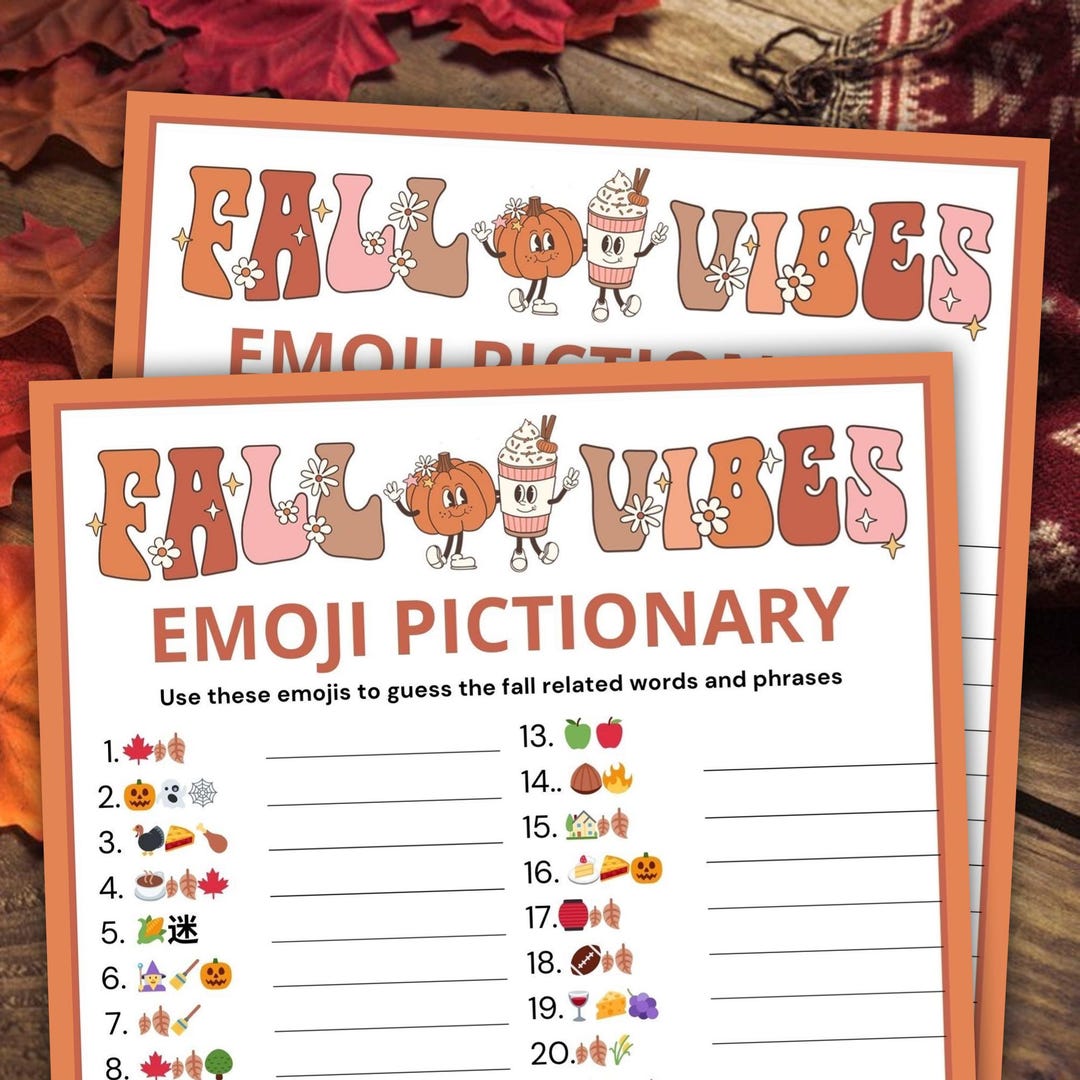 Fall Emoji Pictionary Game Printable Autumn Games Fall Time Activities ...