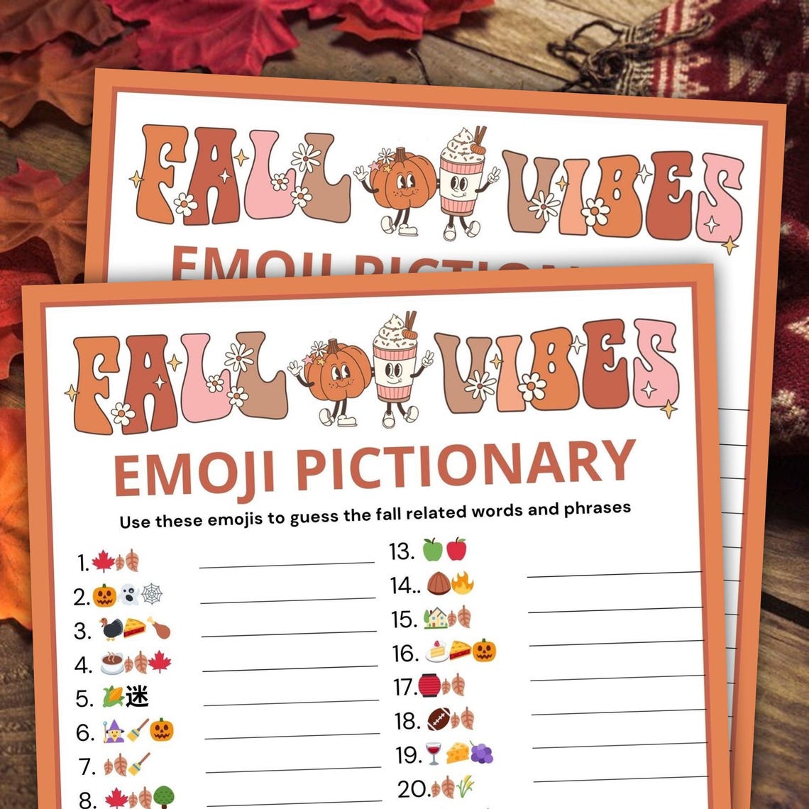Fall Emoji Pictionary Game | Autumn Printable Party (digital Download ...