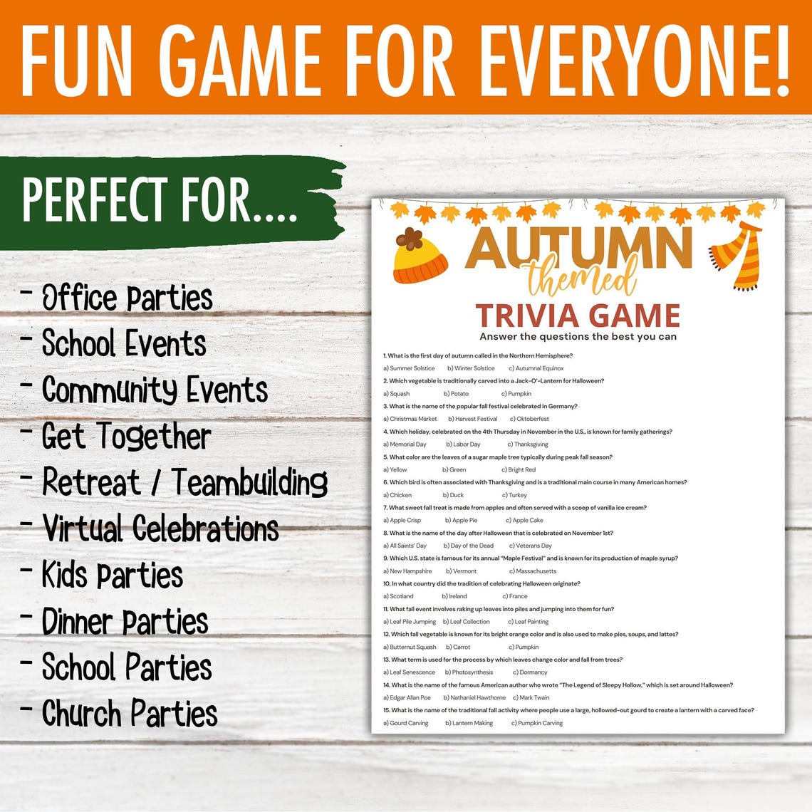Autumn Trivia Game | Printable Fall Activity (digital Download) - Etsy