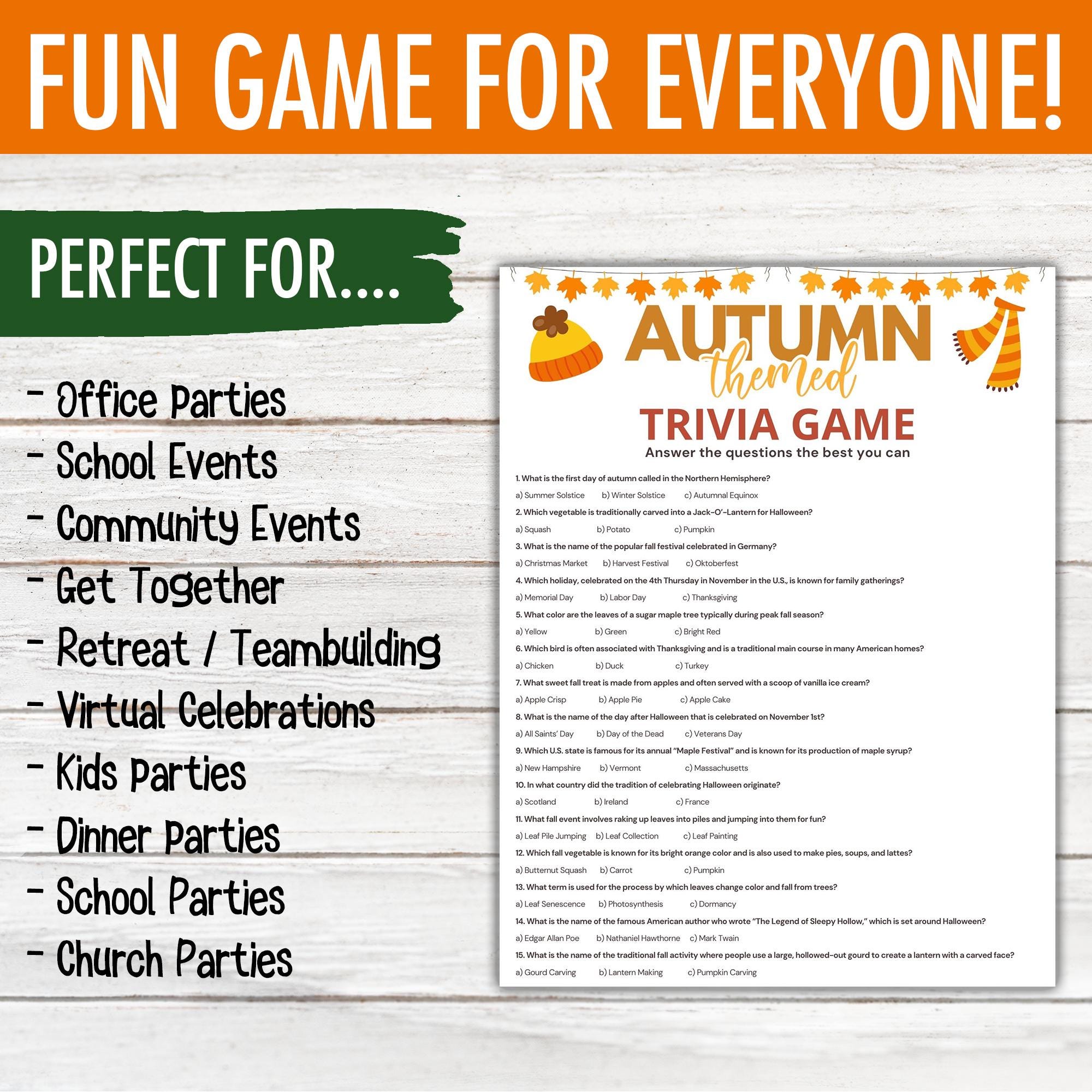 Autumn Trivia Game | Printable Fall Activity (digital Download) - Etsy
