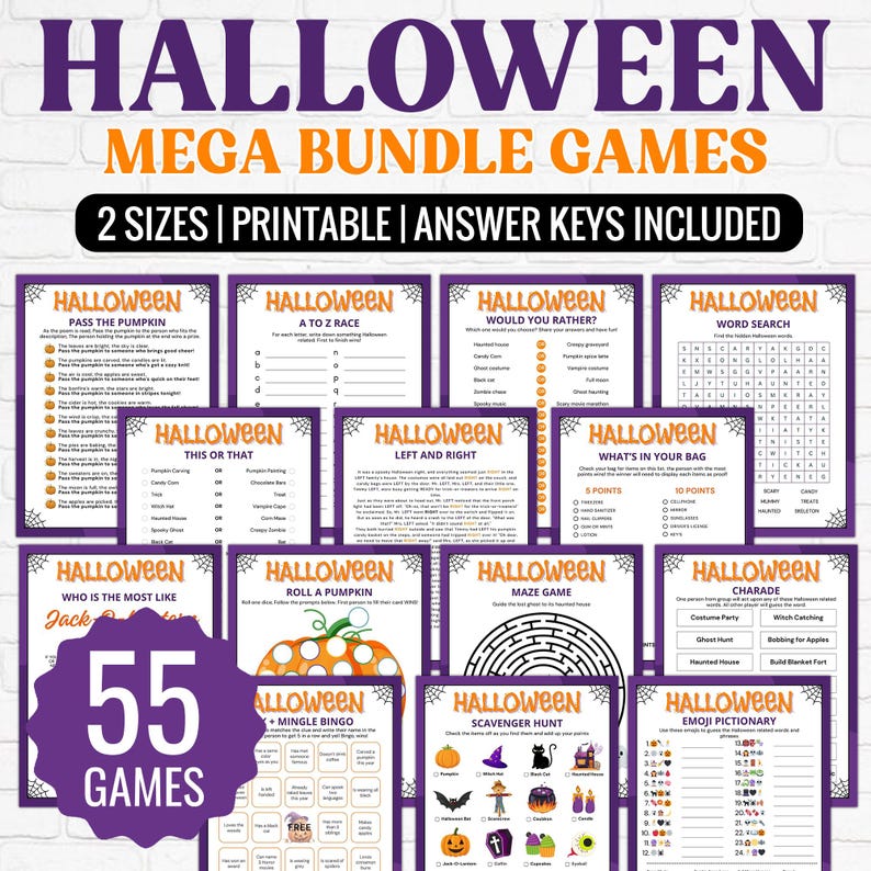 Halloween Printable Game Bundle | Halloween Party Games | Halloween ...