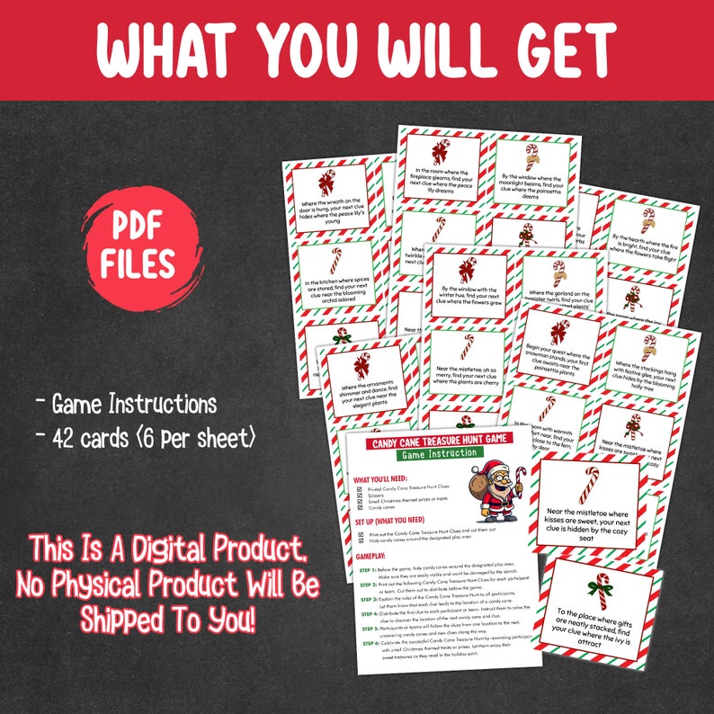 Christmas Candy Cane Treasure Hunt, Party Game (printable) - Etsy