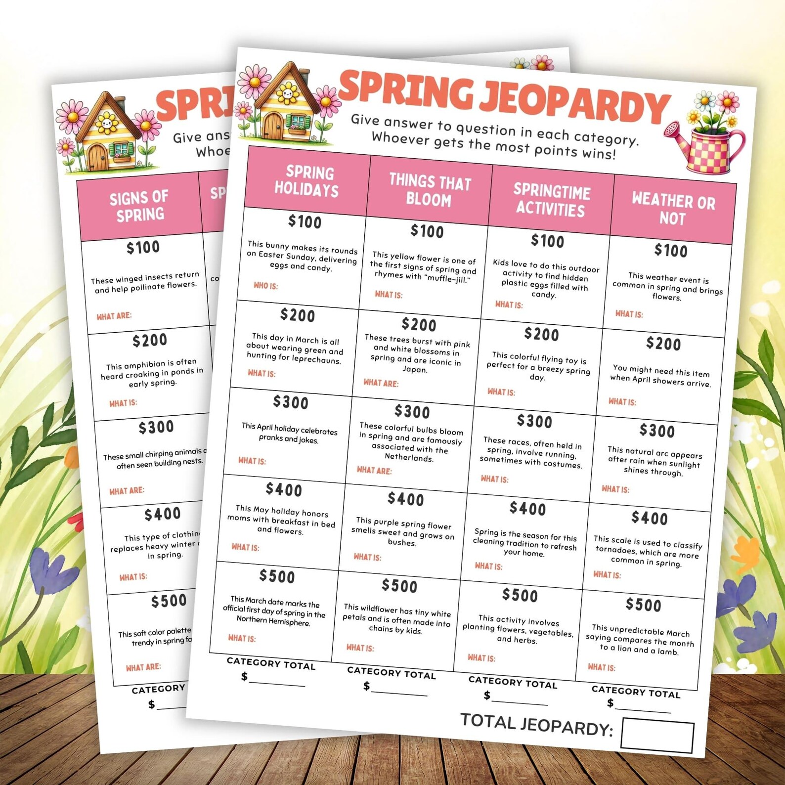 Spring Jeopardy Trivia Game, Printable Party Activity (PDF Download) - Etsy