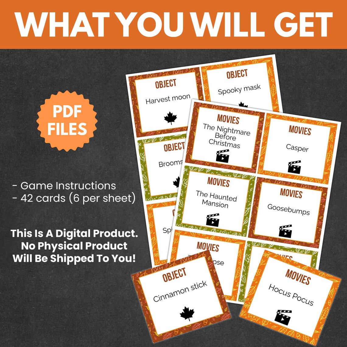 Fall Charade Game, Autumn Action Charades, Group Games, Family Team ...