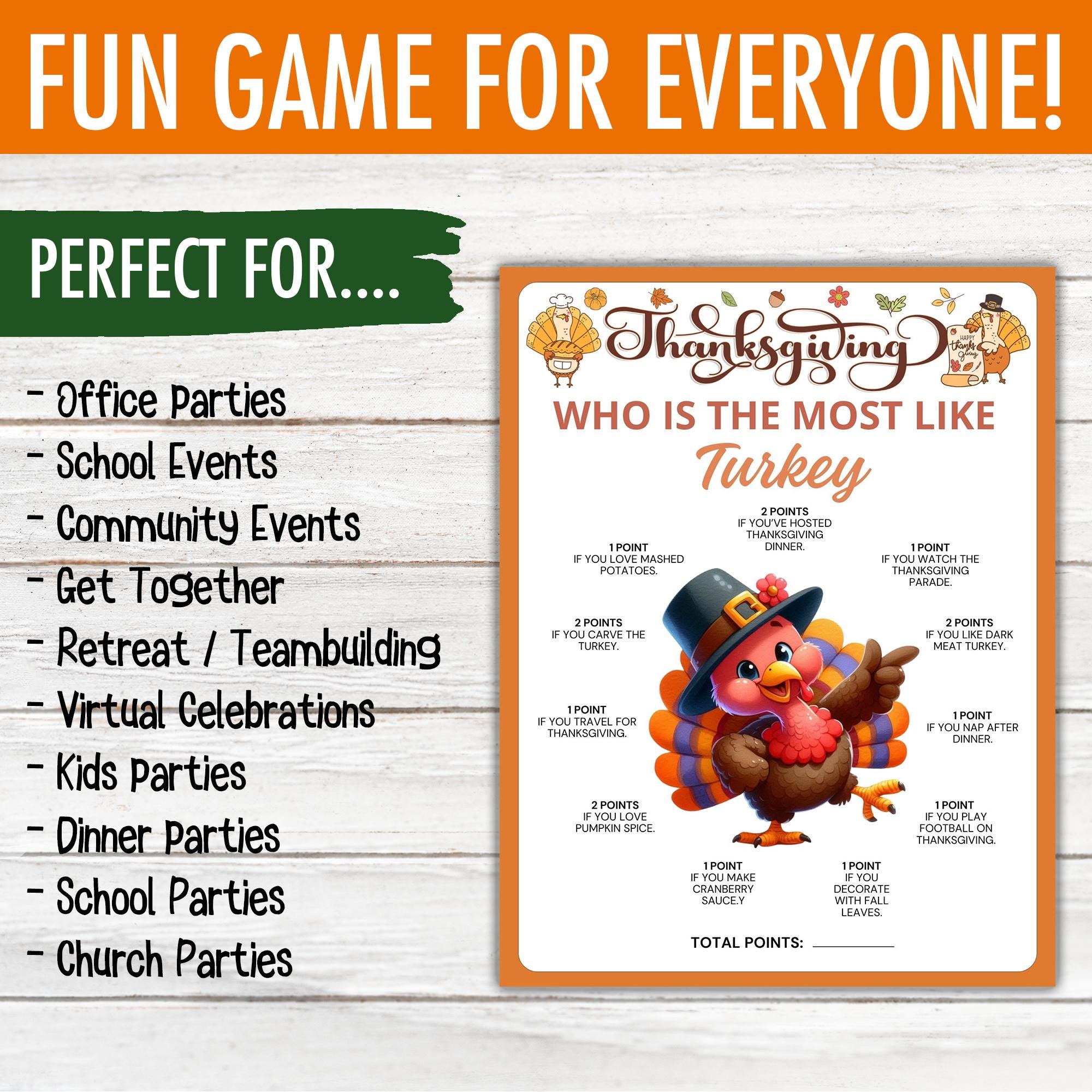 Thanksgiving Trivia Game, 'who is Most Like the Turkey' (digital ...