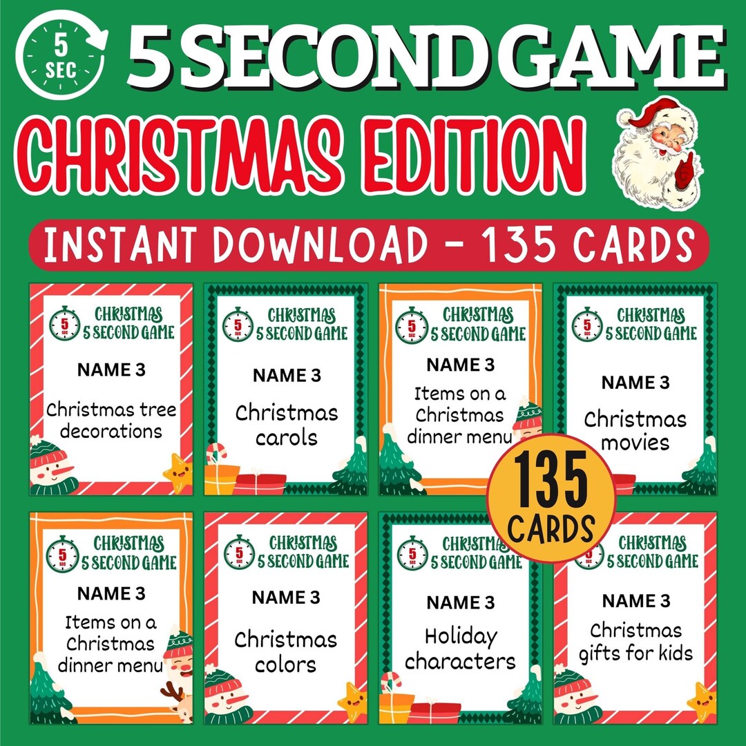 Christmas 5 Second Game | Printable Christmas Game | Christmas Holiday ...