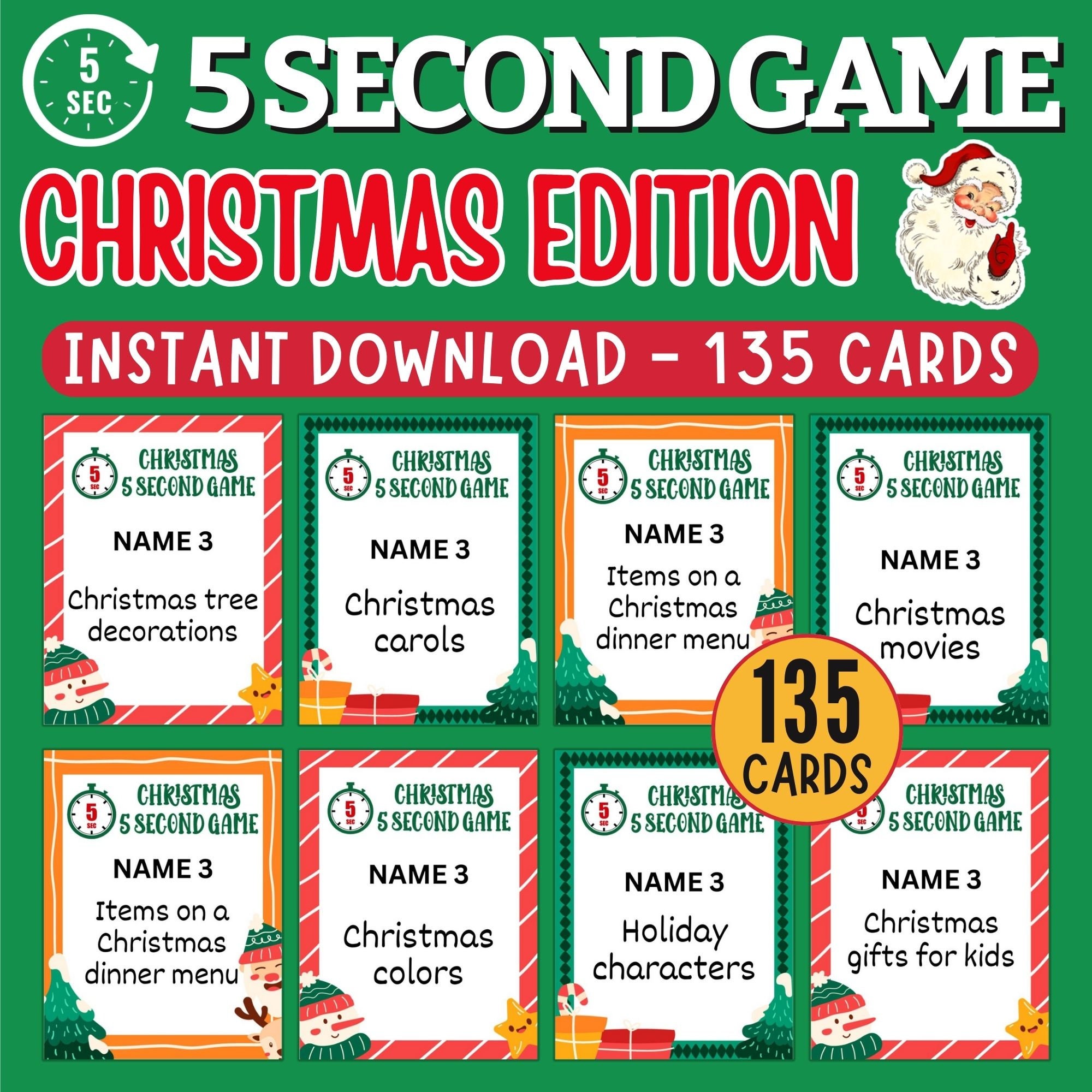 Christmas 5 Second Game | Printable Christmas Game | Christmas Holiday ...