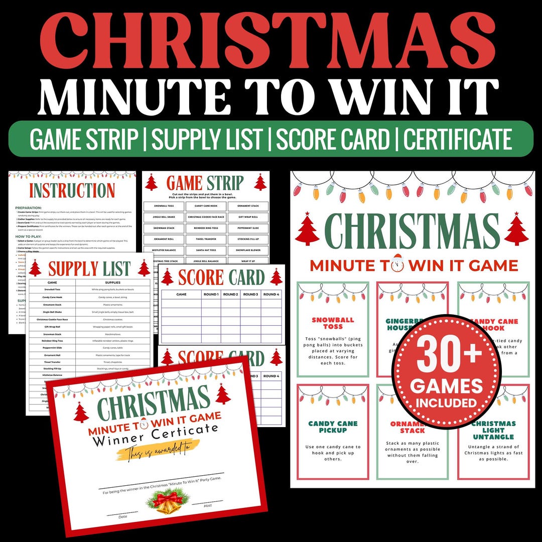 Christmas Minute to Win It Games, Holiday Party Games (printable) - Etsy