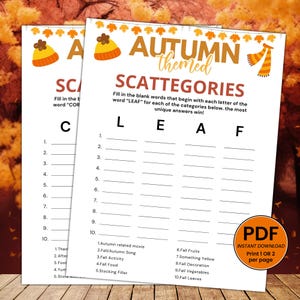 Scattergories Fall Printable Game, Autumn Games Printable, Fall Games ...