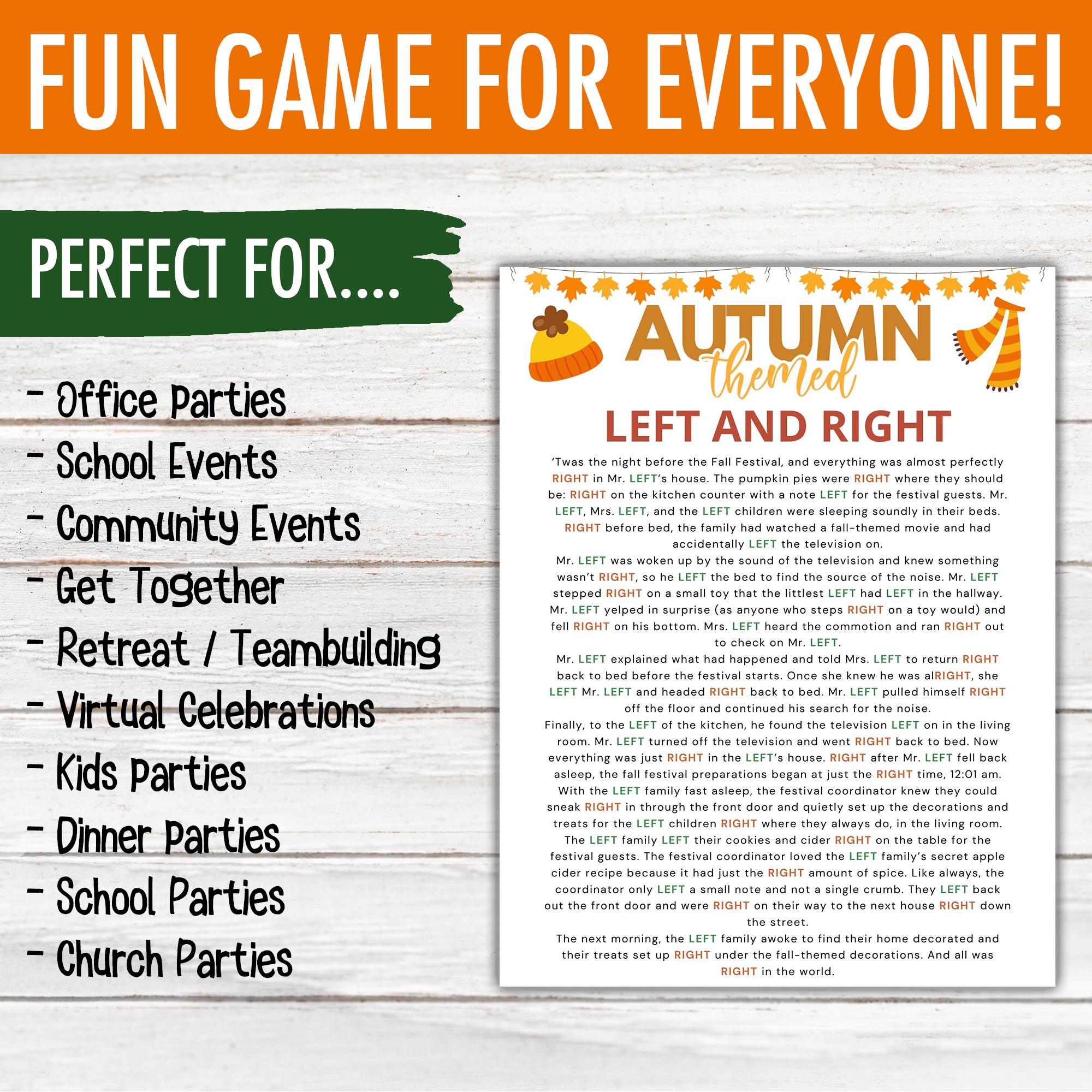 Fall Left Right Game, Left Right Story Pass the Gift Prize Exchange ...