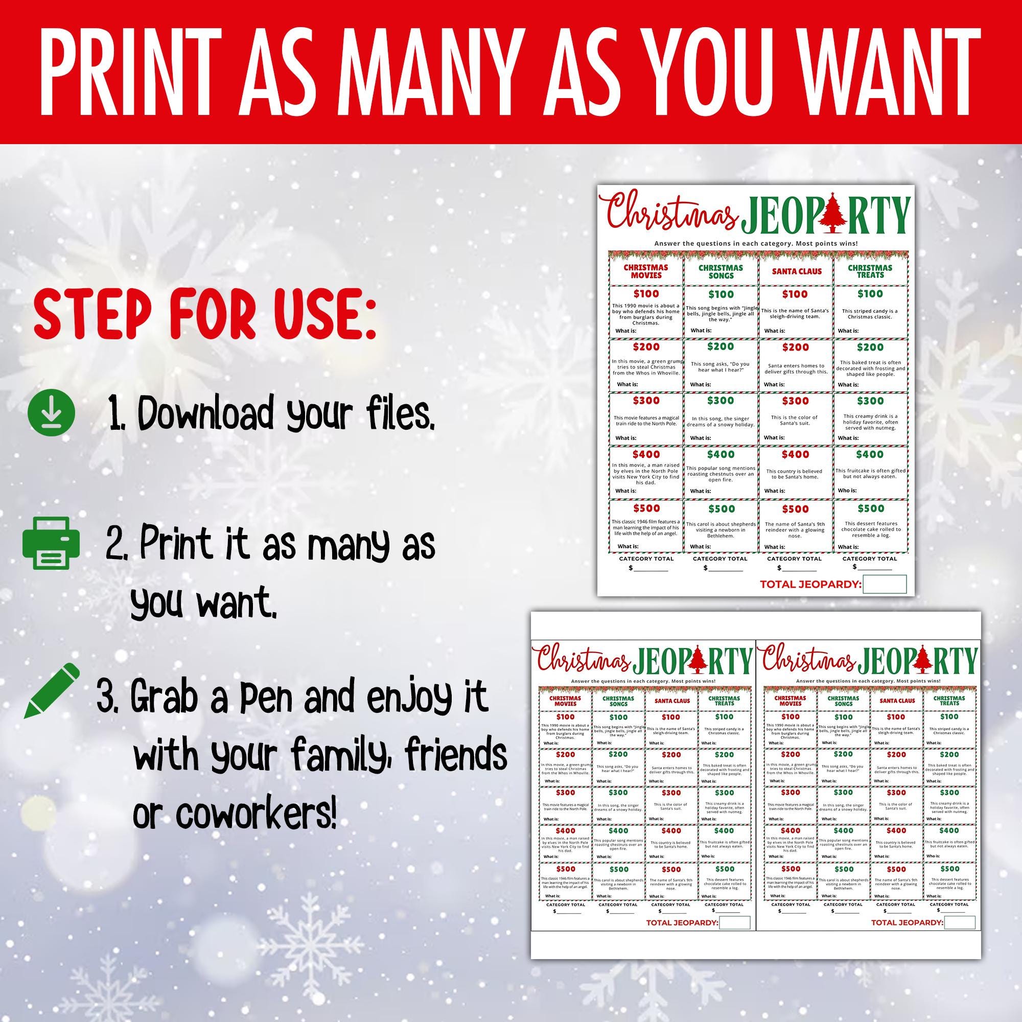 Christmas Jeopardy Game, Holiday Trivia, Family Party (digital Download ...