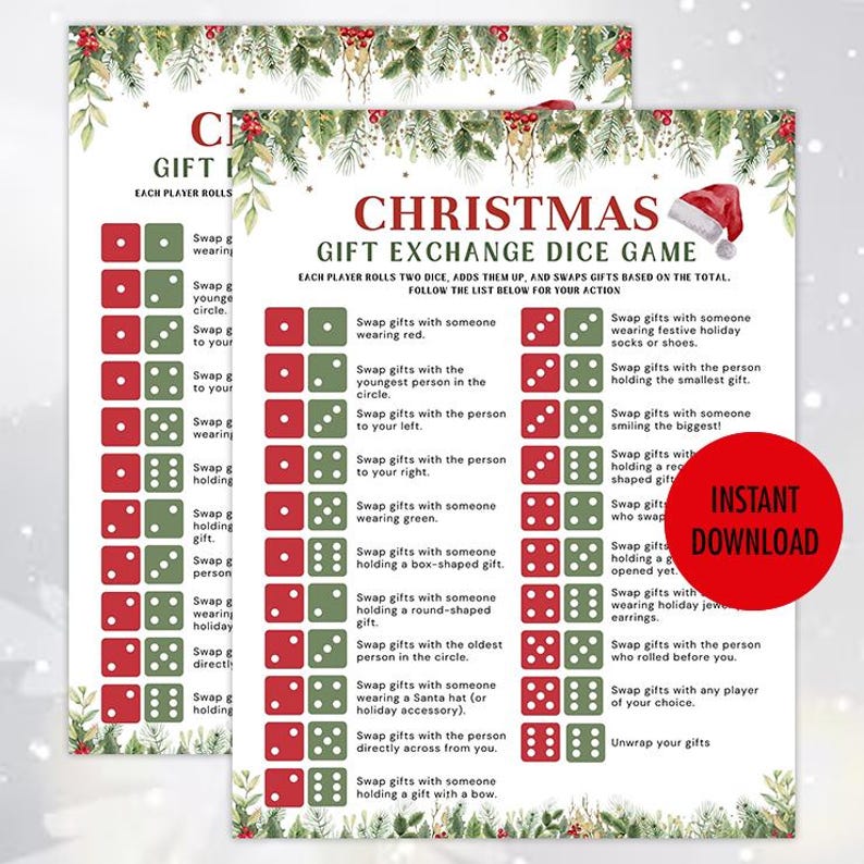 Christmas Dice Game Printable Christmas Gift Exchange Game, Christmas ...