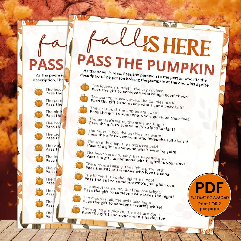 Fall Pass the Pumpkin Game | Printable Autumn Activity (digital ...