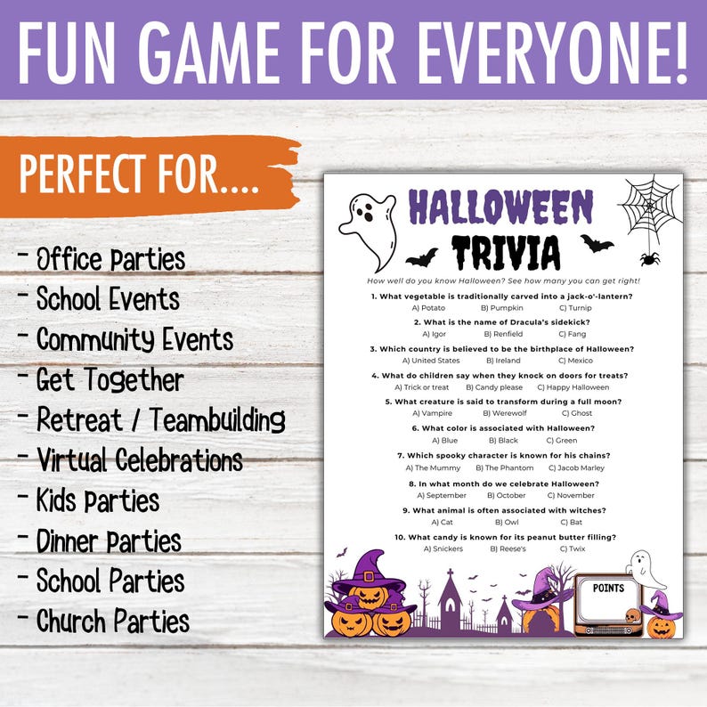 Printable Halloween Trivia Game | Spooky Holiday Activity (digital ...