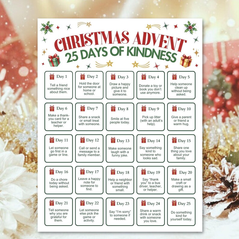 Christmas Kindness Advent Calendar: Family Activity Template (canva ...