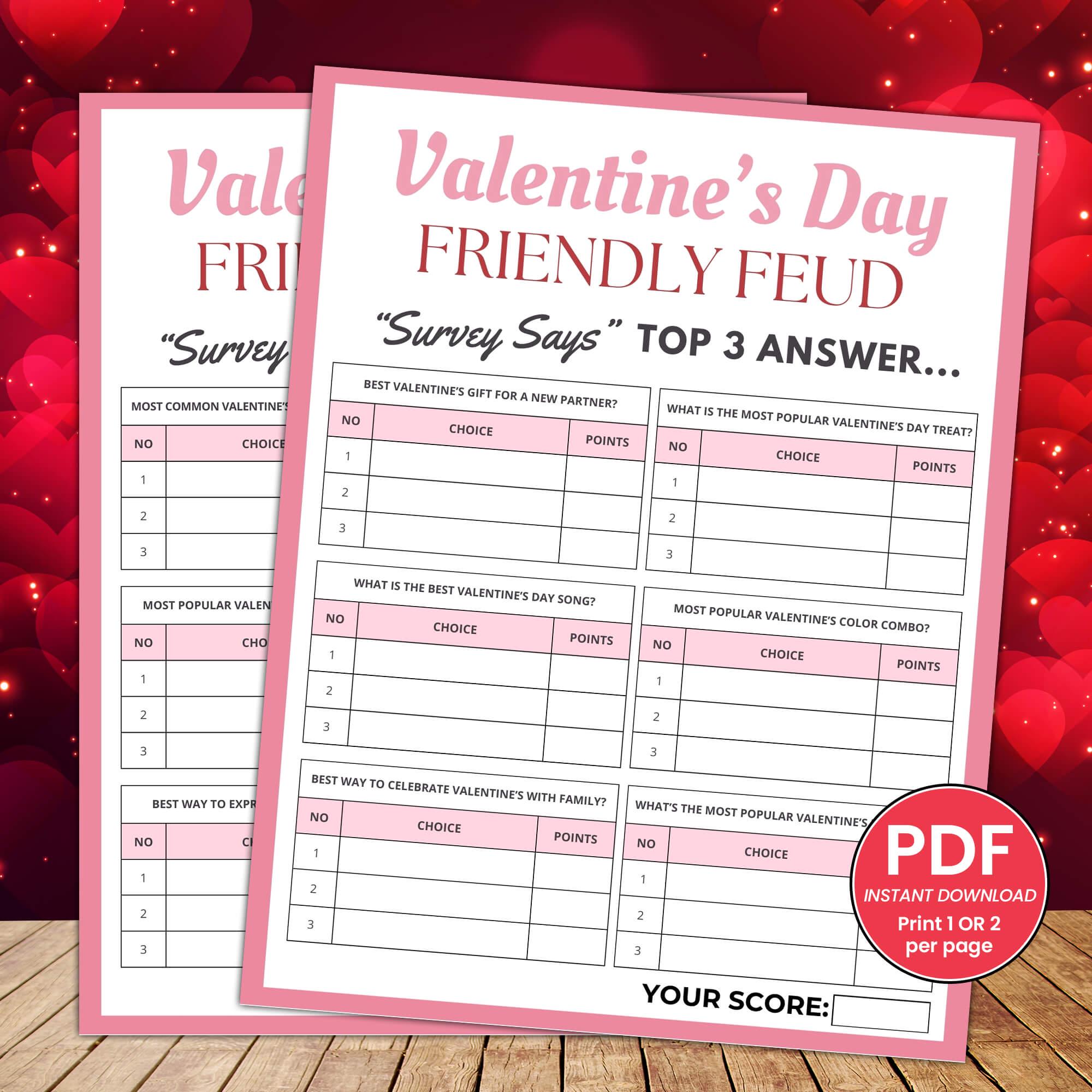 Valentine's Day Friendly Feud Game, Valentine's Party Game, Printable ...