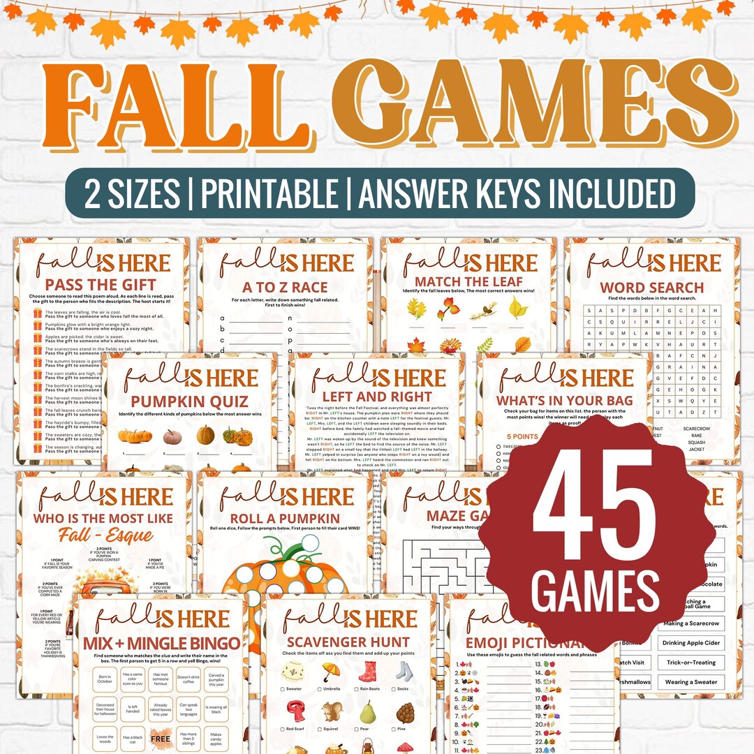 Fall Games | Fall Games Printable | Fall Party Games | Autumn Games ...