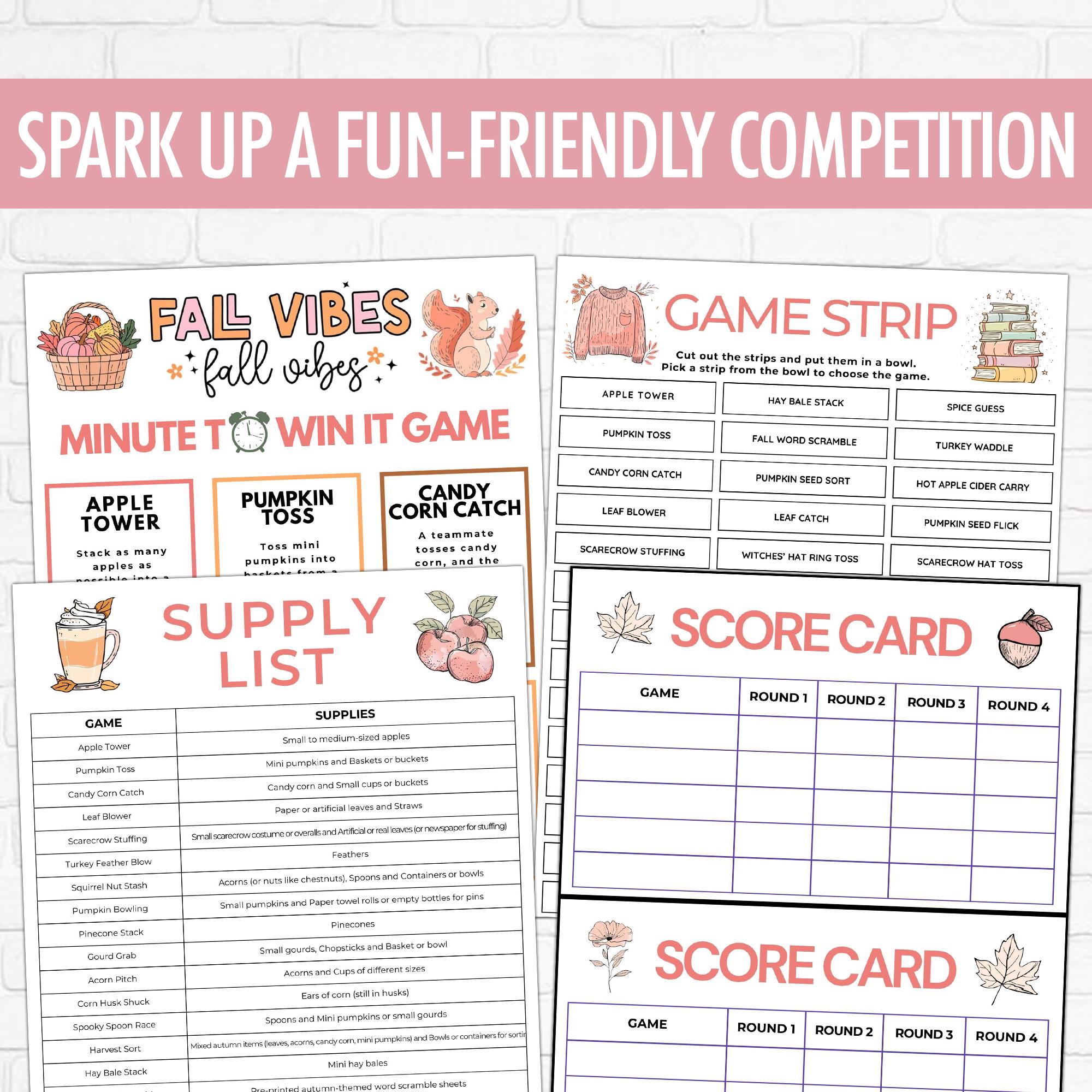 Fall Minute to Win It Games, Thanksgiving, Autumn Party (printable) - Etsy