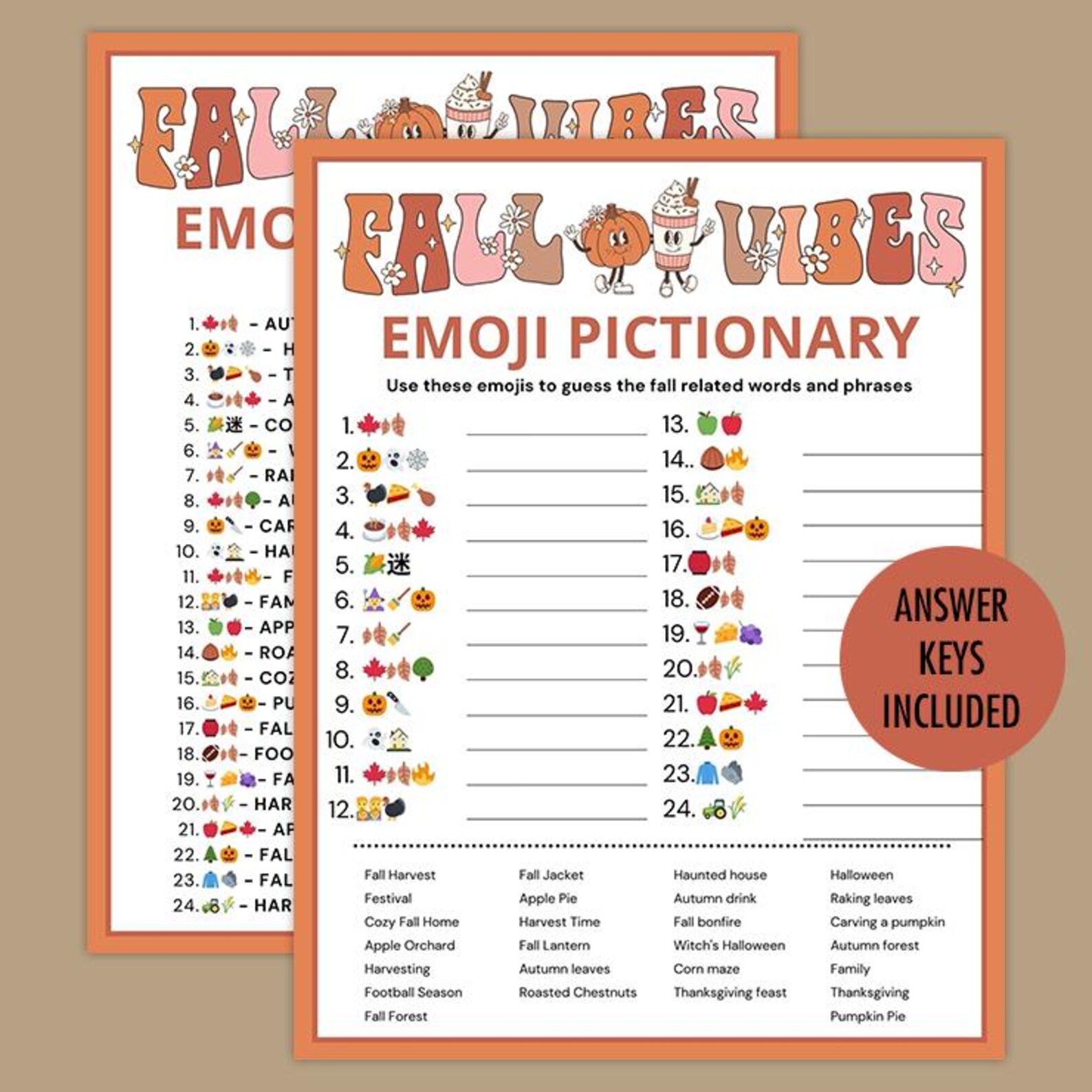 Fall Emoji Pictionary Game Printable Autumn Games Fall Time Activities ...