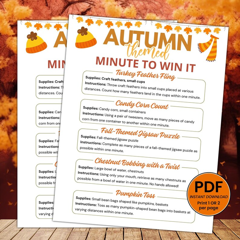 Fall Minute to Win It Games, Autumn Party (printable) - Etsy