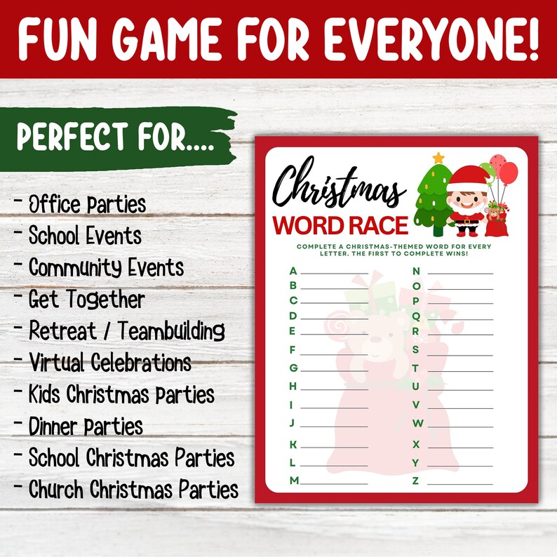 Christmas Word Race Game | Printable Holiday Party (PDF) - Etsy