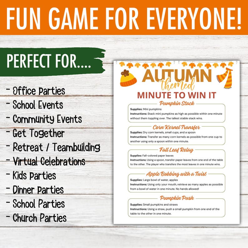 Fall Minute to Win It Games, Printable Fall Games, Autumn Party Games ...