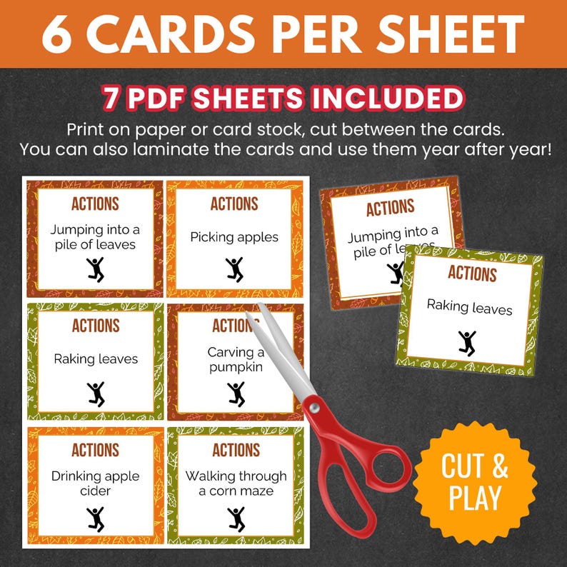 Fall Charade Game, Autumn Action Charades, Group Games, Family Team ...