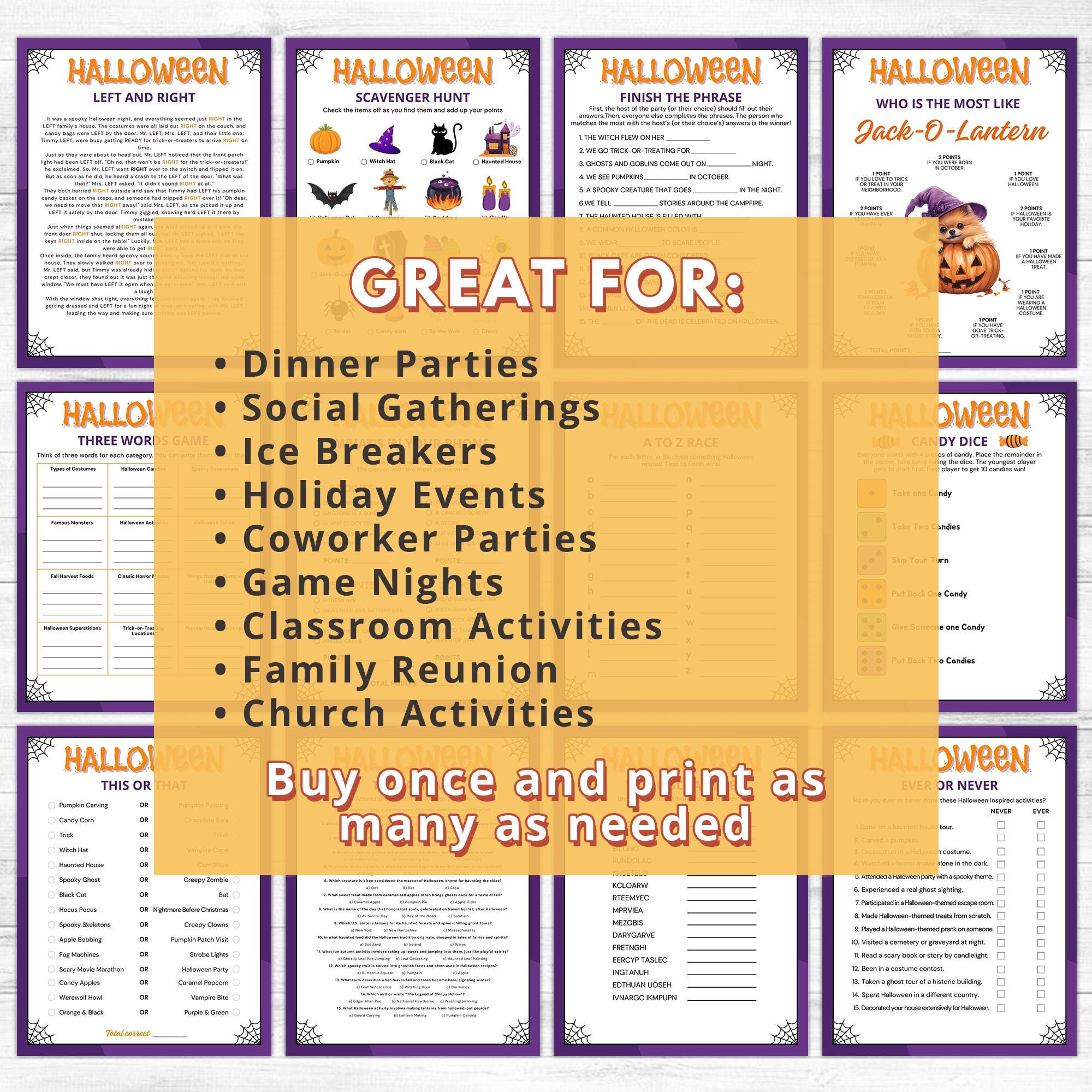 Halloween Printable Game Bundle | Halloween Party Games | Halloween ...