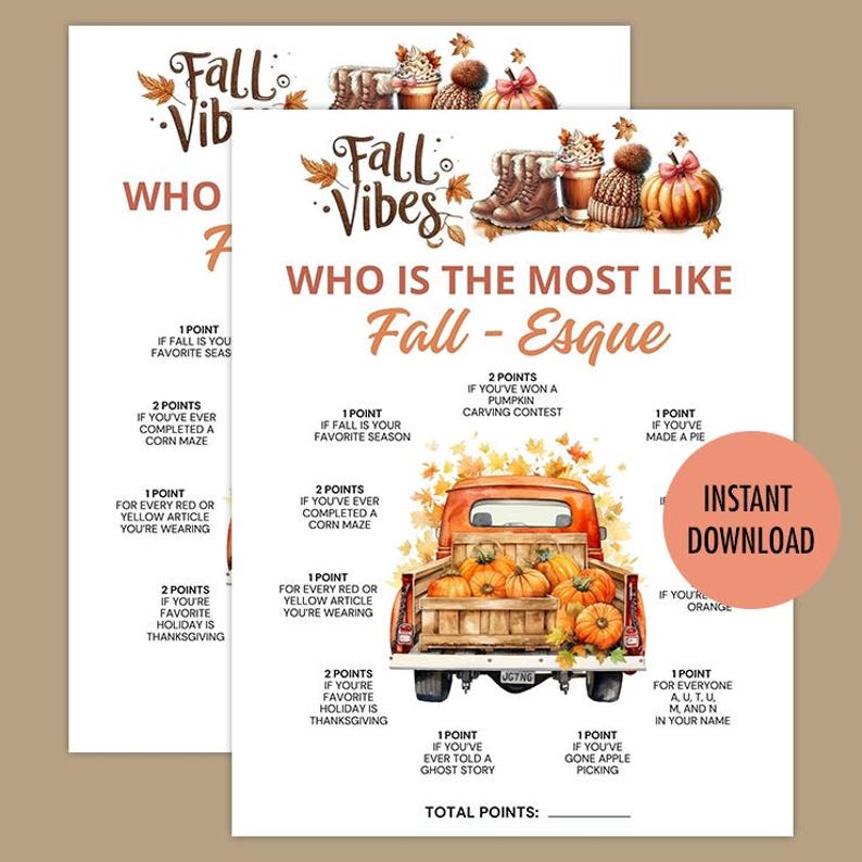 Autumn Trivia Game, 'who is Most Like Fall' Printable (PDF) - Etsy