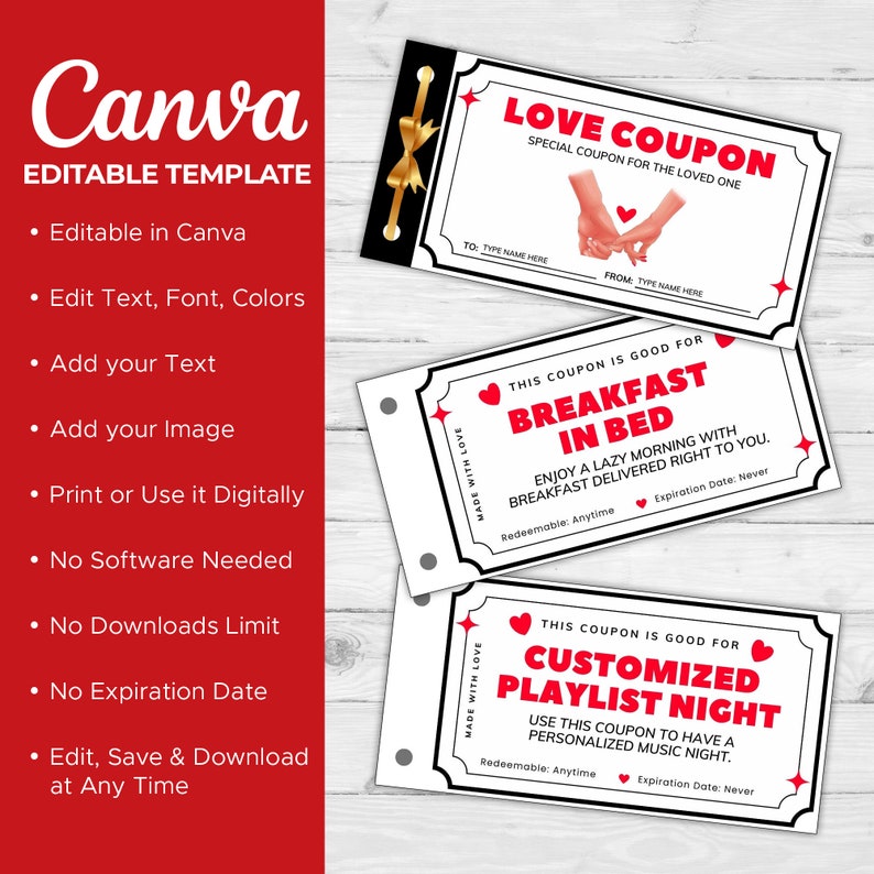 Customizable Love Coupon Book, Valentine's Day Gift, Last Minute Gift Idea, Anniversary Gift ...
