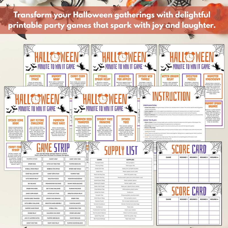 Halloween Minute to Win It Games, Printable Party Activities (digital ...