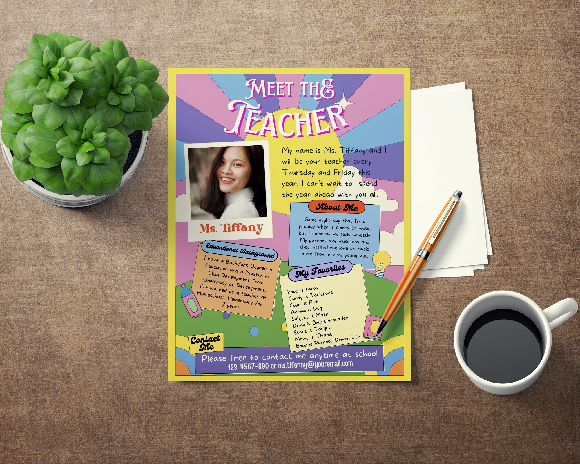 Meet the Teacher Editable Template Groovy, All About Me Teacher, Back ...