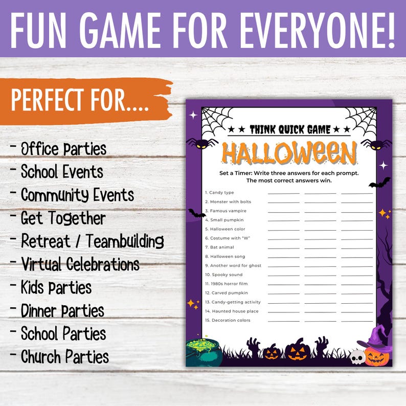 Halloween Think Fast Game Printble | Halloween Think Quick | Halloween ...