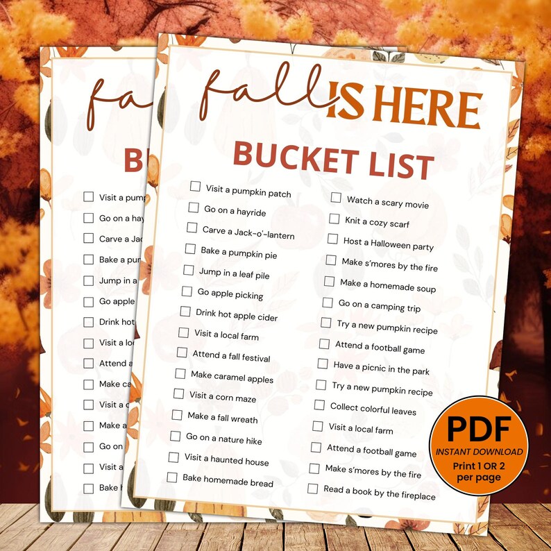 Fall Bucket List Printable, Autumn Bucket List Template, Editable Fall ...