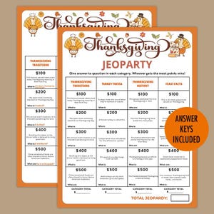 Thanksgiving Game Jeopardy, Printable Thanksgiving Trivia Game ...