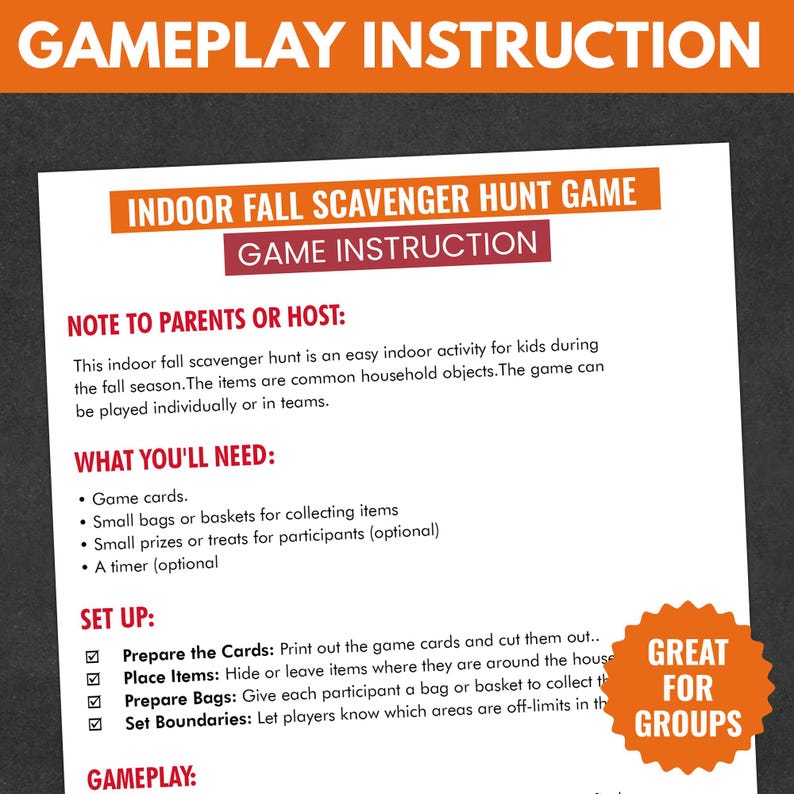 Fall Indoor Scavenger Hunt | Printable PDF | Kids, Teens, Adults - Etsy