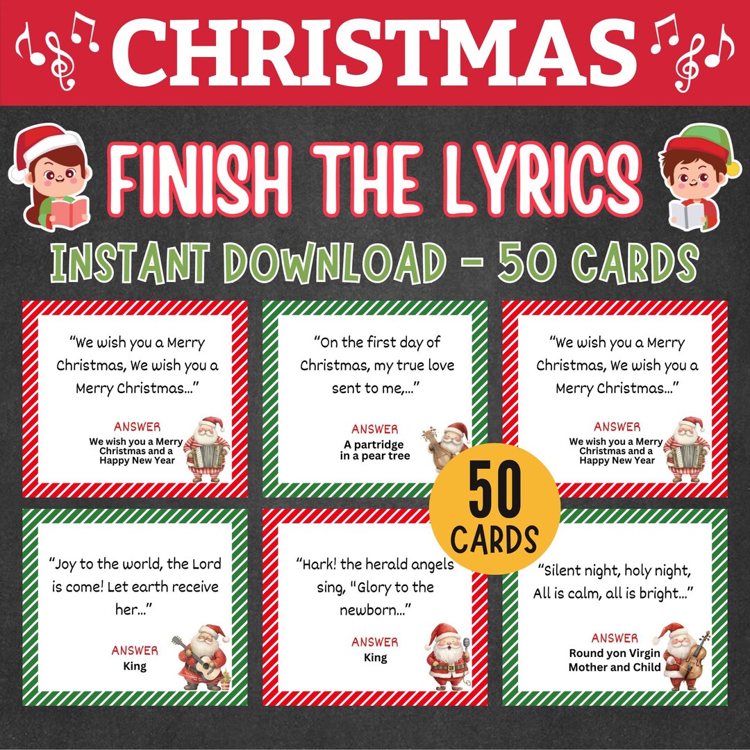 Christmas Carol Finish the Lyric Game, Christmas Game Printable, Finish ...