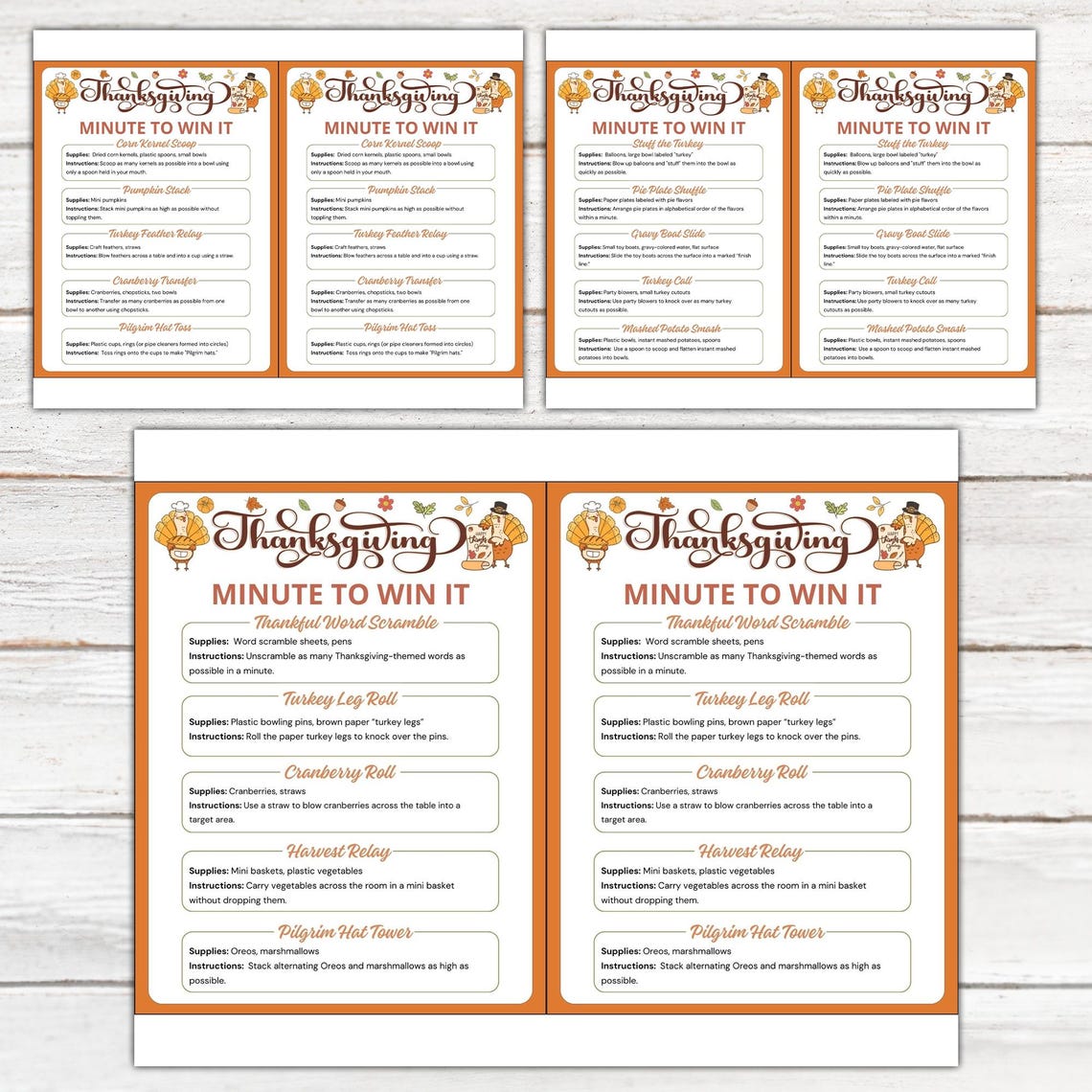 Thanksgiving Minute to Win It Games, Printable Party Activity (digital ...