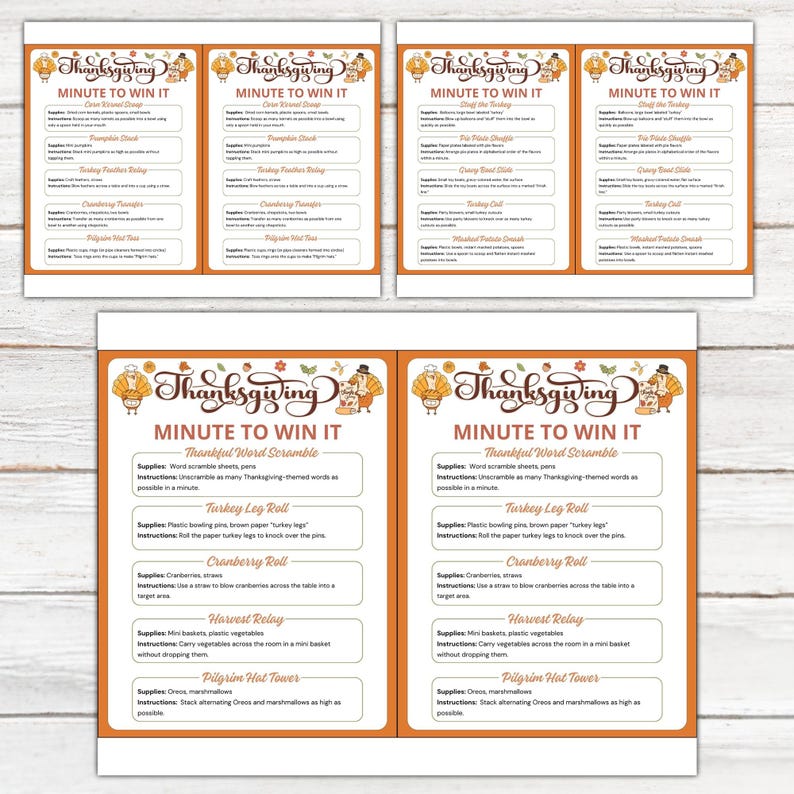 Thanksgiving Minute to Win It Games, Printable Party Activity (digital ...