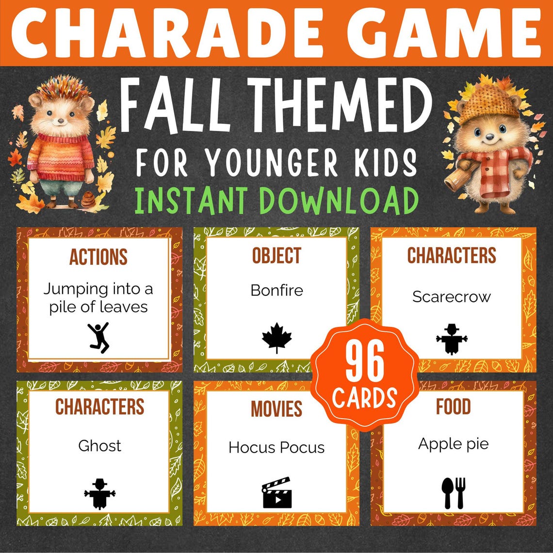 Fall Charade Game, Autumn Action Charades, Group Games, Family Team ...