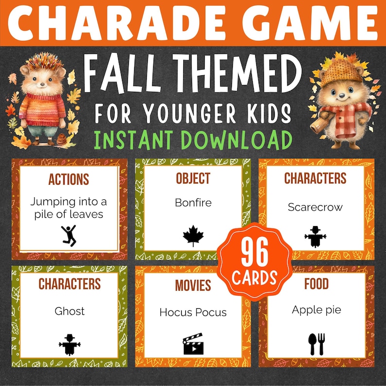 Fall Charade Game, Autumn Action Charades, Group Games, Family Team ...