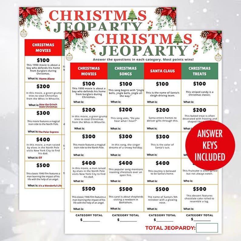 Christmas Game Jeopardy Printable, Friendmas Jeoparty Game, Christmas ...