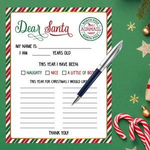 Christmas Wish List Printable, Kids Wish List, Santa Letter, Dear Santa ...