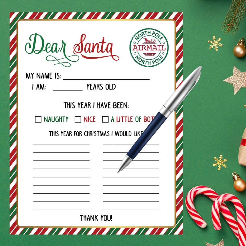 Christmas Wish List Printable, Kids Wish List, Santa Letter, Dear Santa ...