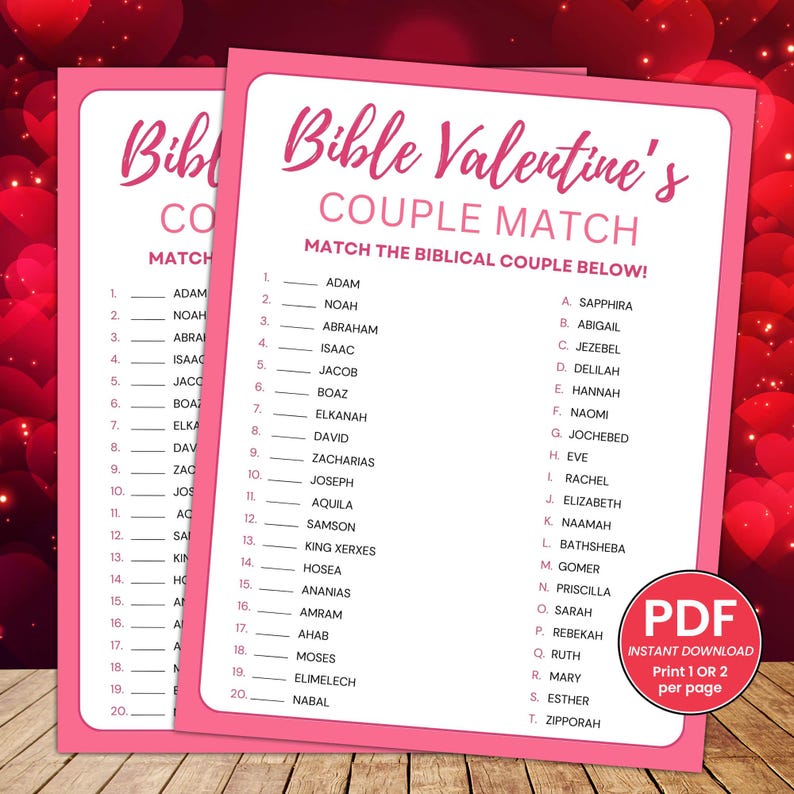 Valentine Bible Couples Match Game, Fun Church Party (PDF) - Etsy