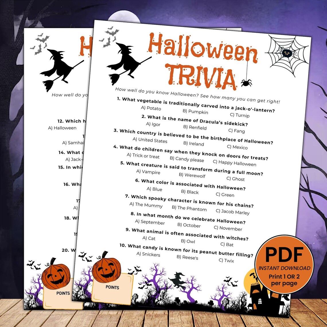 Halloween Trivia Game Printable, Halloween Party Games for Kids and ...