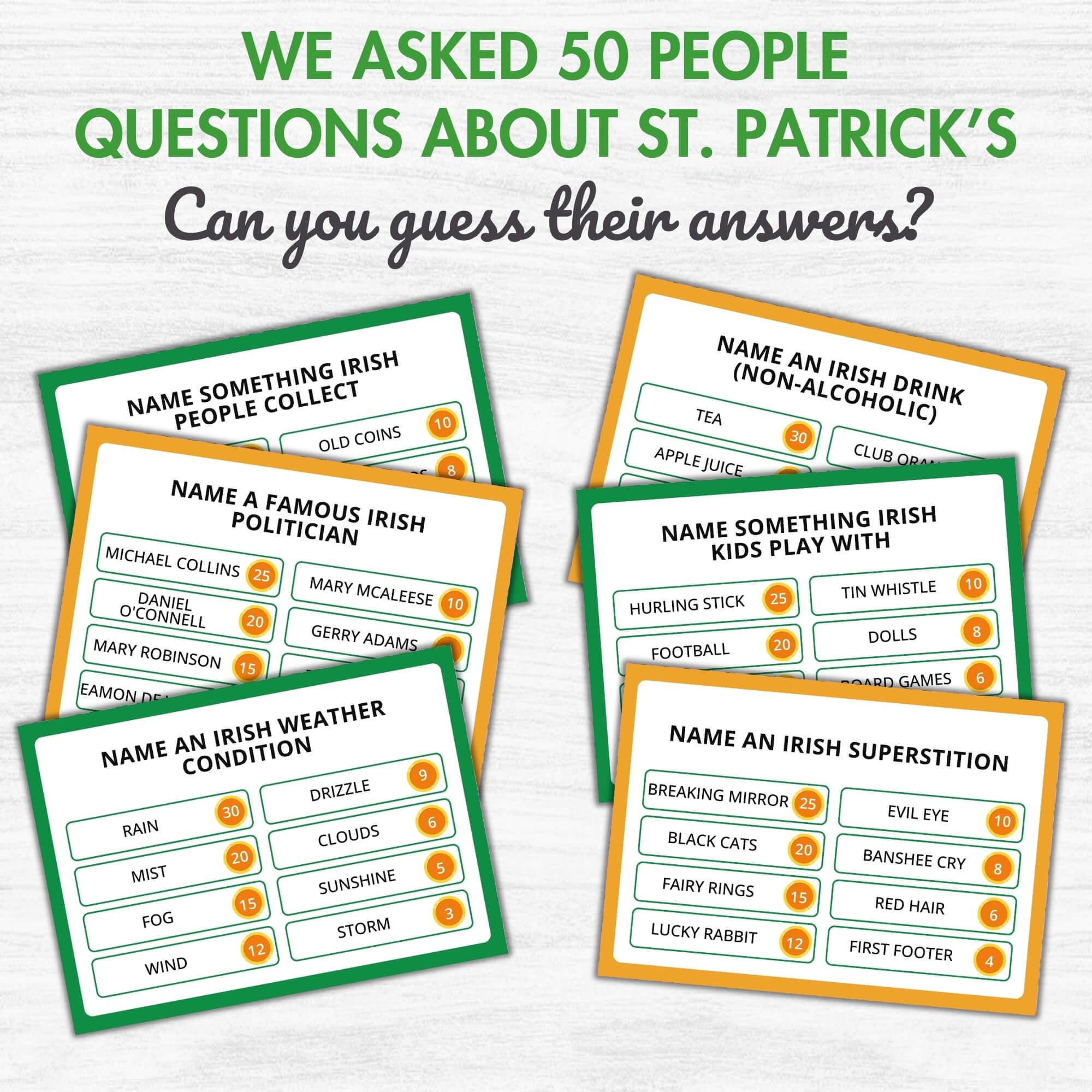 St Patrick's Day Friendly Feud Game | Printable St Patrick's Day Trivia ...
