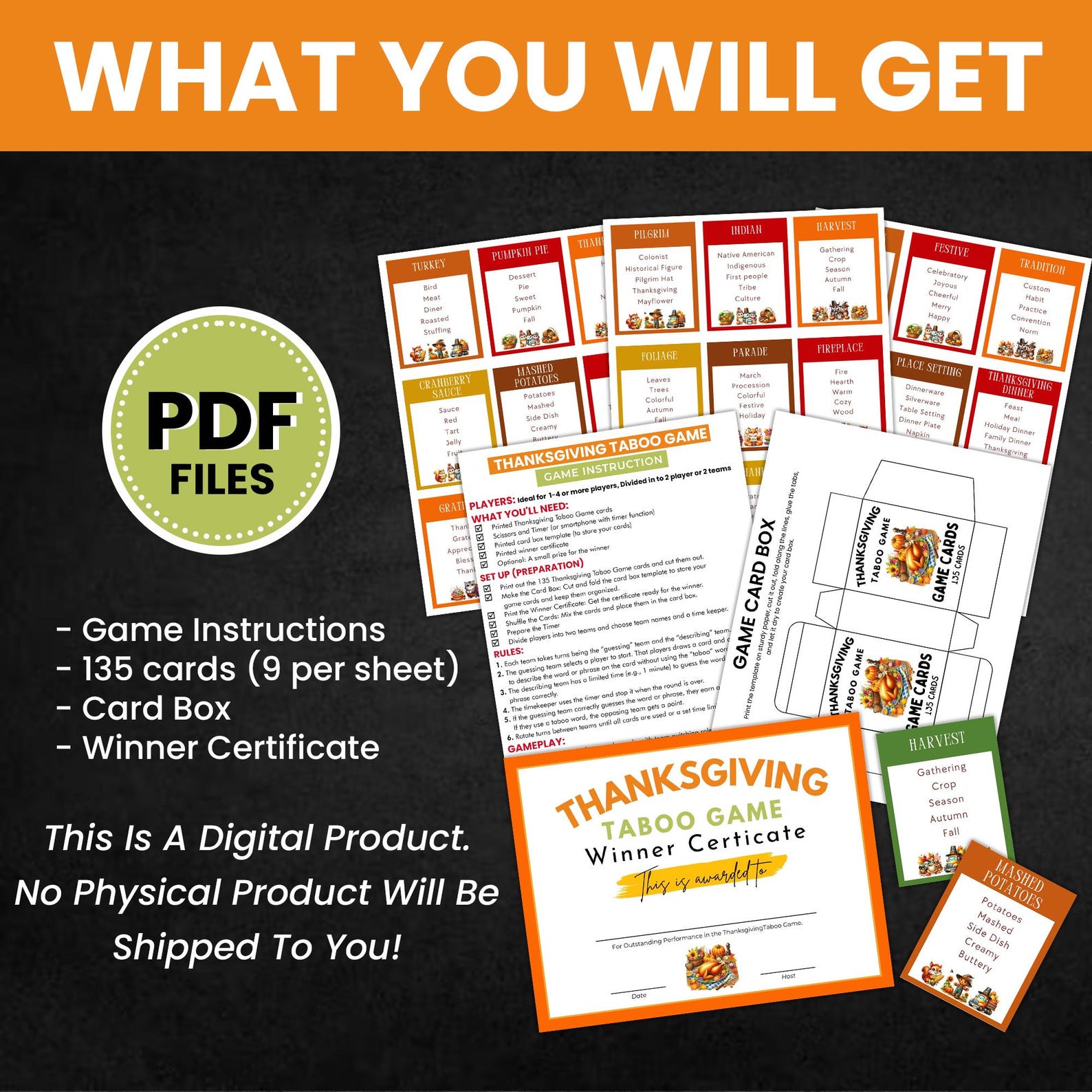 Thanksgiving Taboo Family Game, Thanksgiving Game Cards, Family ...